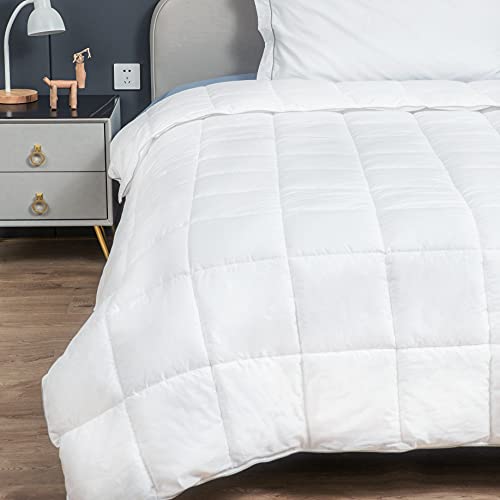 Duvet Insert Queen Size-100% Cotton Comforter Down Alternative White-Quilted Lightweight Duvet Insert Thin Soft Breathable with Silver Trim and 8 Tabs