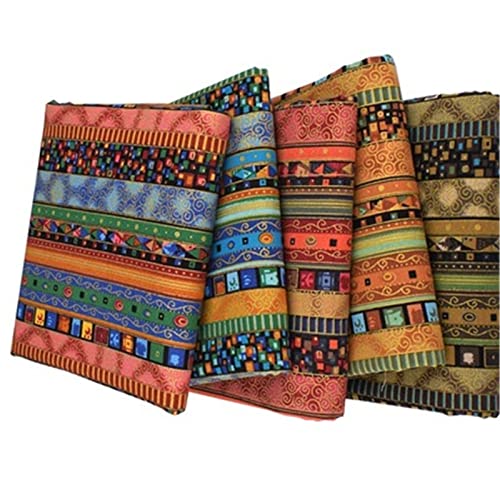 Gigicloud 5 Pcs/Set Fat Quarters Fabric Bundles, Colored Printing Fabrics Ethnic Style Pattern Cotton Fabric Quilting Squares Handmade Patchwork Quarter Sheets Set for Sewing, 10 x 8 inch