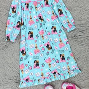 Barbie Girls Flannel Granny Gown Nightgown Pajamas (8, Turquoise)