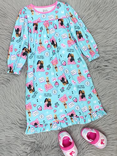 Barbie Girls Flannel Granny Gown Nightgown Pajamas (8, Turquoise)