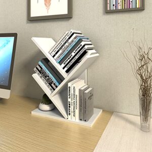 godferyxin tree bookshelf, 3-tier book storage organizer shelves floor standing bookcase, wood storage rack for office home school shelf display for cd/magazine-white