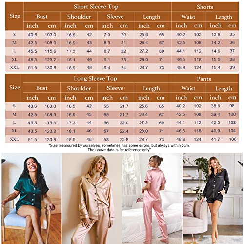 SWOMOG Women Silk Satin Sleepwear Button Down Pajamas Set 4 Pcs Short Sleeve Loungewear Champagne