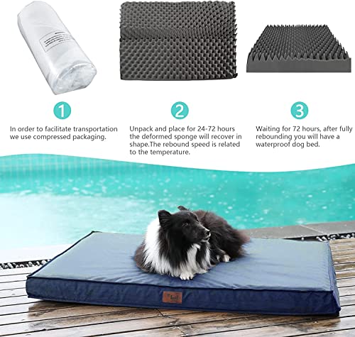 Tail Stories Outdoor All Weather Dog Bed, Waterproof Dog Bed for Extra Large Dogs, Orthopedic Egg Foam Pet Bed with Washable and Removable Oxford Cooling Cover