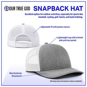 Our True God Faith Over Fear Back Mesh Hat Christian Inspirational Gift Baseball Cap (Heather Front/White Mesh) Medium-Large