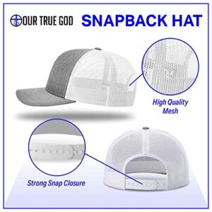 Our True God Faith Over Fear Back Mesh Hat Christian Inspirational Gift Baseball Cap (Heather Front/White Mesh) Medium-Large