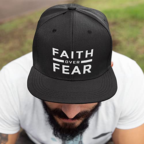 Our True God Faith Over Fear Back Mesh Hat Christian Inspirational Gift Baseball Cap (Heather Front/White Mesh) Medium-Large