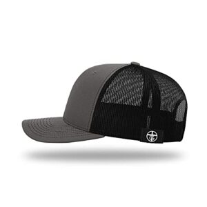 Our True God Faith Over Fear Leather Patch Back Mesh Hat Christian Motivational Baseball Cap (Charcoal Front/Black Mesh), Medium-Large