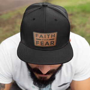 Our True God Faith Over Fear Leather Patch Back Mesh Hat Christian Motivational Baseball Cap (Charcoal Front/Black Mesh), Medium-Large