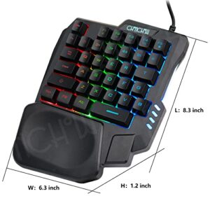 CHONCHOW One Handed Gaming Keyboard Rainbow LED Light Up, 35 Keys Protable Mini Single Hand Keyboard with Wrist Rest, Ergonomic Wired One Hand Keyboard for Xbox PS4 PS5 PC Laptop with USB Hub