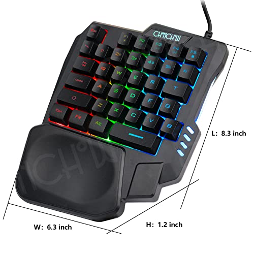 CHONCHOW One Handed Gaming Keyboard Rainbow LED Light Up, 35 Keys Protable Mini Single Hand Keyboard with Wrist Rest, Ergonomic Wired One Hand Keyboard for Xbox PS4 PS5 PC Laptop with USB Hub