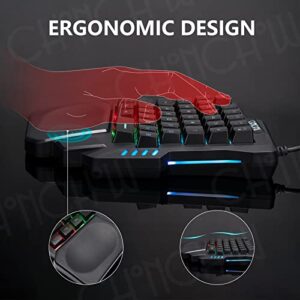 CHONCHOW One Handed Gaming Keyboard Rainbow LED Light Up, 35 Keys Protable Mini Single Hand Keyboard with Wrist Rest, Ergonomic Wired One Hand Keyboard for Xbox PS4 PS5 PC Laptop with USB Hub