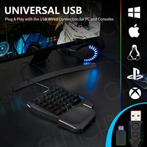 CHONCHOW One Handed Gaming Keyboard Rainbow LED Light Up, 35 Keys Protable Mini Single Hand Keyboard with Wrist Rest, Ergonomic Wired One Hand Keyboard for Xbox PS4 PS5 PC Laptop with USB Hub