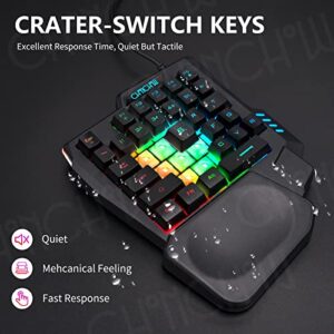 CHONCHOW One Handed Gaming Keyboard Rainbow LED Light Up, 35 Keys Protable Mini Single Hand Keyboard with Wrist Rest, Ergonomic Wired One Hand Keyboard for Xbox PS4 PS5 PC Laptop with USB Hub