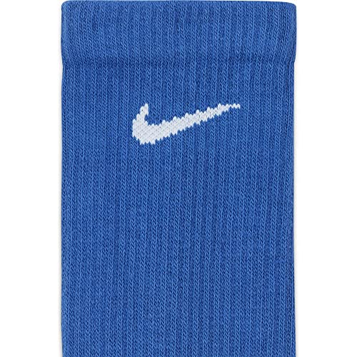 Nike Unisex 6 Pack Sports Dri-Fit Moisture Wicking Athletic Crew Socks Red Yellow Blue Green Purple Orange White (Medium)