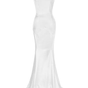 MUXXN Women's Fishtail Wedding Guest Formal Evening Cocktail Long Maxi Sleeveless Dress Off White L