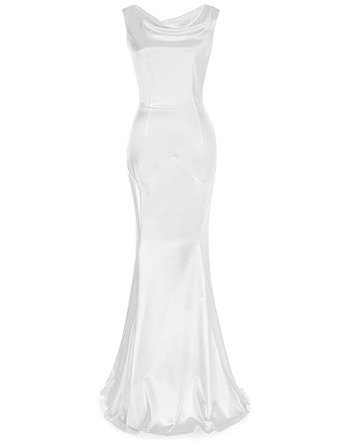 MUXXN Women's Fishtail Wedding Guest Formal Evening Cocktail Long Maxi Sleeveless Dress Off White L