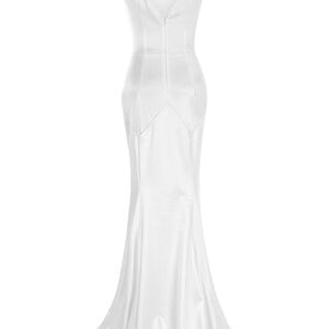 MUXXN Women's Fishtail Wedding Guest Formal Evening Cocktail Long Maxi Sleeveless Dress Off White L