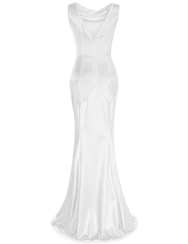 MUXXN Women's Fishtail Wedding Guest Formal Evening Cocktail Long Maxi Sleeveless Dress Off White L