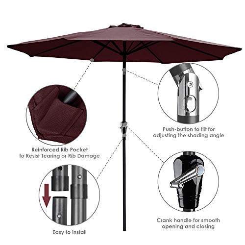 Yescom 9ft UV30+ Aluminum Outdoor Patio Umbrella with Crank & Tilt 8 Ribs Air-vented for Garden Yard Pool Deck wine