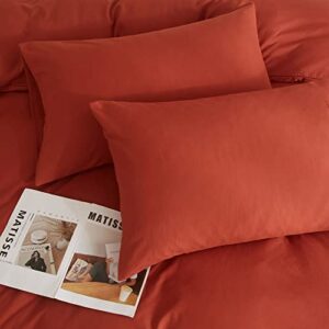 Mucalis Burnt Orange Duvet Cover Set King Ultra Soft Brushed Microfiber Duvet Cover Dark Orange 3 Piece Modern Bedding Set Zipper Closure,Easy Care,Fade-Resistant