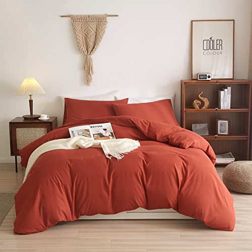 Mucalis Burnt Orange Duvet Cover Set King Ultra Soft Brushed Microfiber Duvet Cover Dark Orange 3 Piece Modern Bedding Set Zipper Closure,Easy Care,Fade-Resistant