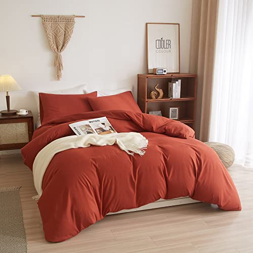 Mucalis Burnt Orange Duvet Cover Set King Ultra Soft Brushed Microfiber Duvet Cover Dark Orange 3 Piece Modern Bedding Set Zipper Closure,Easy Care,Fade-Resistant