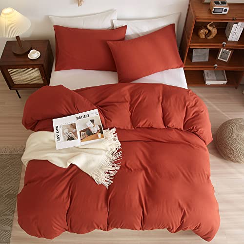 Mucalis Burnt Orange Duvet Cover Set King Ultra Soft Brushed Microfiber Duvet Cover Dark Orange 3 Piece Modern Bedding Set Zipper Closure,Easy Care,Fade-Resistant