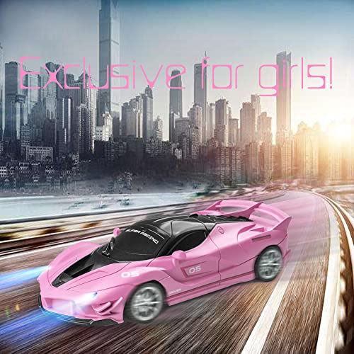 Remote Control Car for Kids- RC Sport Racing for Girls Hobby Toy, Electric Power On Road High Speed Drift Model Vehicle with Led Headlight and Controller Rechargeable, Adults Xmas Birthday Gifts Pink