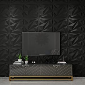 Art3dwallpanels 33 Pack 3D Wall Panel Diamond for Interior Wall Décor, PVC Flower Textured Wall Panels for Living Room Lobby Bedroom Hotel Office, Black, 12''x12'' Cover 32.Sq.Ft.