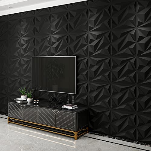 Art3dwallpanels 33 Pack 3D Wall Panel Diamond for Interior Wall Décor, PVC Flower Textured Wall Panels for Living Room Lobby Bedroom Hotel Office, Black, 12''x12'' Cover 32.Sq.Ft.