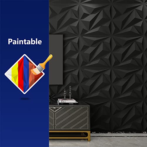 Art3dwallpanels 33 Pack 3D Wall Panel Diamond for Interior Wall Décor, PVC Flower Textured Wall Panels for Living Room Lobby Bedroom Hotel Office, Black, 12''x12'' Cover 32.Sq.Ft.