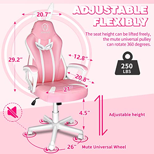 JOYFLY Pink Video Gaming Chair for Kids, Gamer, Girls, Teens Adults Computer Chair Silla Ergonomic Chair（Pink-White）