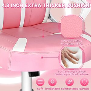 JOYFLY Pink Video Gaming Chair for Kids, Gamer, Girls, Teens Adults Computer Chair Silla Ergonomic Chair（Pink-White）