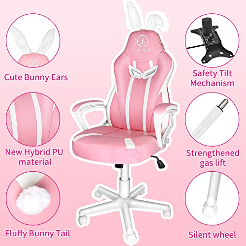 JOYFLY Pink Video Gaming Chair for Kids, Gamer, Girls, Teens Adults Computer Chair Silla Ergonomic Chair（Pink-White）