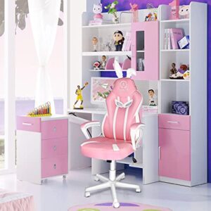 JOYFLY Pink Video Gaming Chair for Kids, Gamer, Girls, Teens Adults Computer Chair Silla Ergonomic Chair（Pink-White）