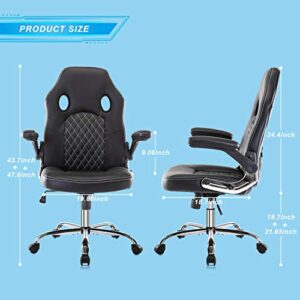 Gaming Chair Ergonomic Office Chair PU Leather Computer Chair High Back Desk Chair Adjustable Swivel Task Chair with Lumbar Support/Adjustable Armrests, Black