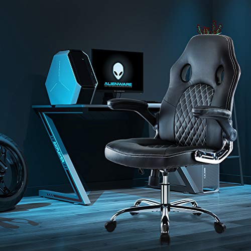 Gaming Chair Ergonomic Office Chair PU Leather Computer Chair High Back Desk Chair Adjustable Swivel Task Chair with Lumbar Support/Adjustable Armrests, Black