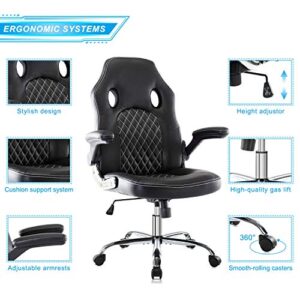 Gaming Chair Ergonomic Office Chair PU Leather Computer Chair High Back Desk Chair Adjustable Swivel Task Chair with Lumbar Support/Adjustable Armrests, Black