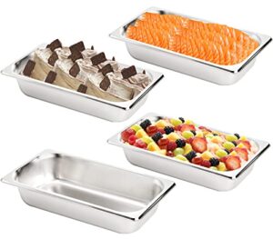 topzea set of 4 stainless steel steam table pan 1/3 size, 2.5 inch deep anti-jam breading pan tray buffet dinner serving pan hotel food pan for food warmer, preparing bread-crumb dish, marinating meat