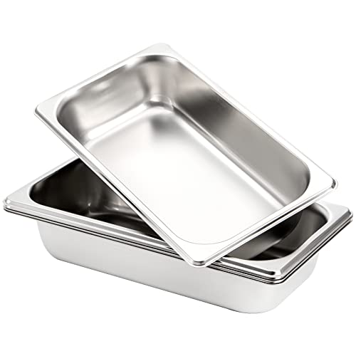 TOPZEA Set of 4 Stainless Steel Steam Table Pan 1/3 Size, 2.5 Inch Deep Anti-Jam Breading Pan Tray Buffet Dinner Serving Pan Hotel Food Pan for Food Warmer, Preparing Bread-Crumb Dish, Marinating Meat