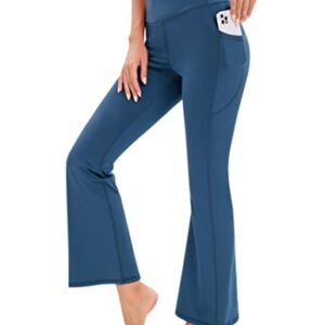 KOJOOIN Women's Dress Pants Straight Leg Flare Pant Lightweight High Waist Tummy Control Work Pants with Pockets Blue