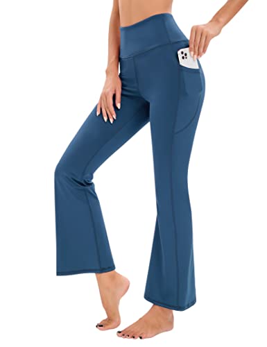 KOJOOIN Women's Dress Pants Straight Leg Flare Pant Lightweight High Waist Tummy Control Work Pants with Pockets Blue