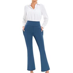 KOJOOIN Women's Dress Pants Straight Leg Flare Pant Lightweight High Waist Tummy Control Work Pants with Pockets Blue