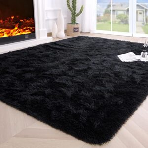 noahas fluffy bedroom rug carpet,4x5.3 feet shaggy fuzzy rugs for bedroom,soft rug for kids room,plush nursery rug for baby,thick black area rugs for living room,cute room decor for girls boys