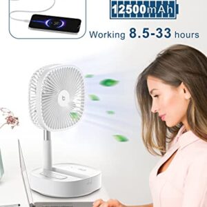 brocoon Desk and Floor Fan, 12500 mAh Portable Folding Rechargeable Fan Adjustable Height 14.6"-40.2", Automatic Oscillating Fan for Office Home Outdoor Camping Travel