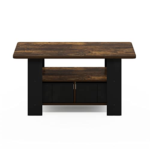 Furinno Andrey Coffee Table with Bin Drawer, Amber Pine/Black Small Non-Lift Top