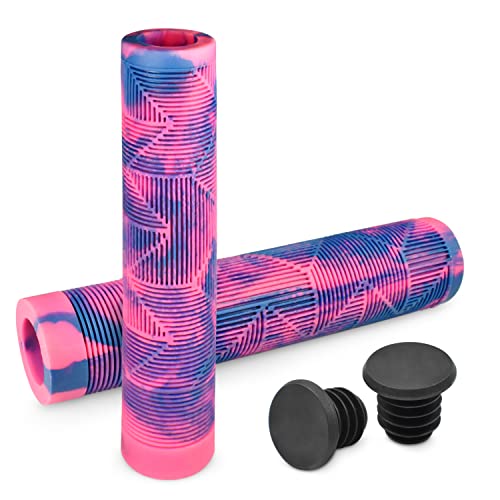 Marque MTB BMX Scooter Grips - Flangeless Handlebar Bicycle Grips for Flat Straight Bars Like BMX, MTB, Scooter; 140 MM of Non-Slip Grip to Match Any Bike or Scooter (Pink Fusion)