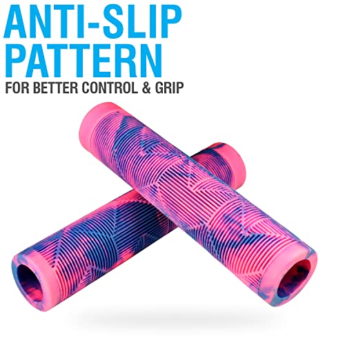 Marque MTB BMX Scooter Grips - Flangeless Handlebar Bicycle Grips for Flat Straight Bars Like BMX, MTB, Scooter; 140 MM of Non-Slip Grip to Match Any Bike or Scooter (Pink Fusion)