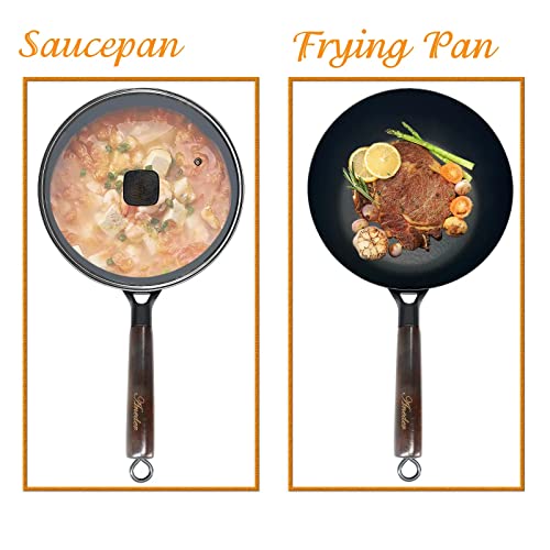 ANEDER Frying Pan with Lid Skillet Nonstick 10 inch Carbon Steel Wok Pan Woks and Stir Fry Pans for Electric,Induction and Gas Stoves