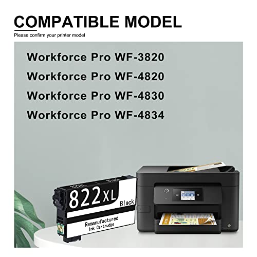 CHUIM Remanufactured Ink Cartridge Replacement for 822XL 822 XL T822XL to User with Workforce Pro WF-4830 WF-3820 WF-4834 WF-4820 Printer (1Black)